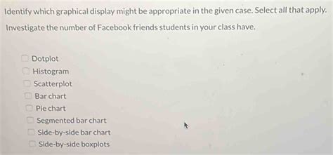 Identify Which Graphical Display Might Be Appropriate In The Given Case