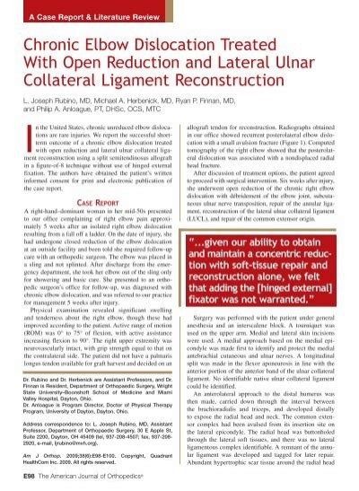 Chronic Elbow Dislocation Treated With Open Reduction And