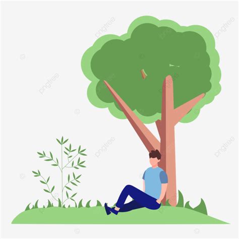Man Sitting Under The Tree Tree Sitting Relaxing PNG And Vector With Transparent Background