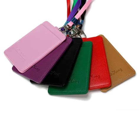 1 Pcs Neck Name Id Card Cover Case With Lanyard Pu Leather Business Card Holder Wallet In Badge