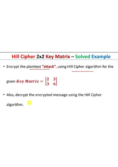 Hill Cipher 2x2 Key Matrix Example Encryption And Decryption Process