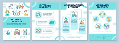 Workplace Diversity Turquoise Brochure Template Team Work Leaflet Design With Linear Icons