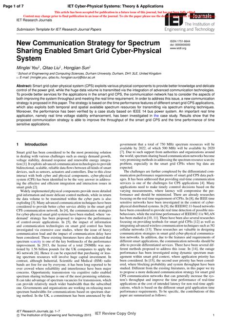 Pdf New Communication Strategy For Spectrum Sharing Enabled Smart Grid Cyber Physical System