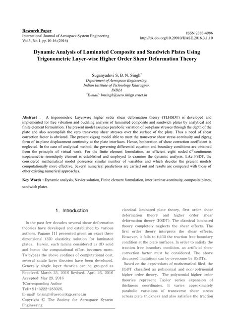 Pdf Dynamic Analysis Of Laminated Composite And Sandwich Plates Using Trigonometric Layer Wise