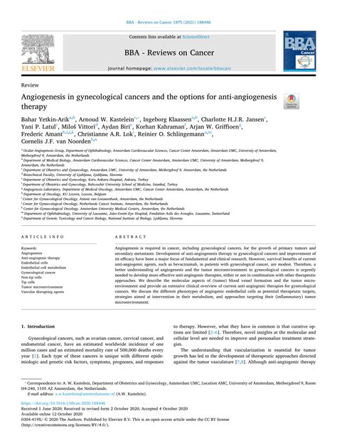 Pdf Angiogenesis In Gynecological Cancers And The Options For Anti