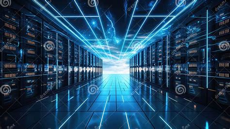 A Data Center With Rows Of Servers And Network Infrastructure Representing The Backbone Of