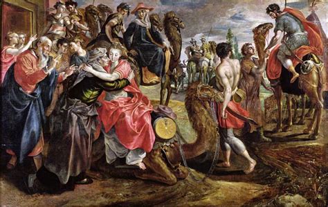 Ребекка прощается со своей семьей картина — Мартин де Вос