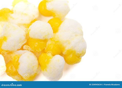 Freeze Dried Lemon Flavored Candy Isolated On A White Background Stock