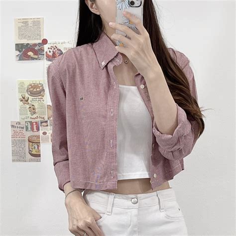 라코스테 와인 크롭 셔츠