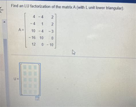 Solved Find An LU Factorization Of The Matrix A With L Unit Chegg