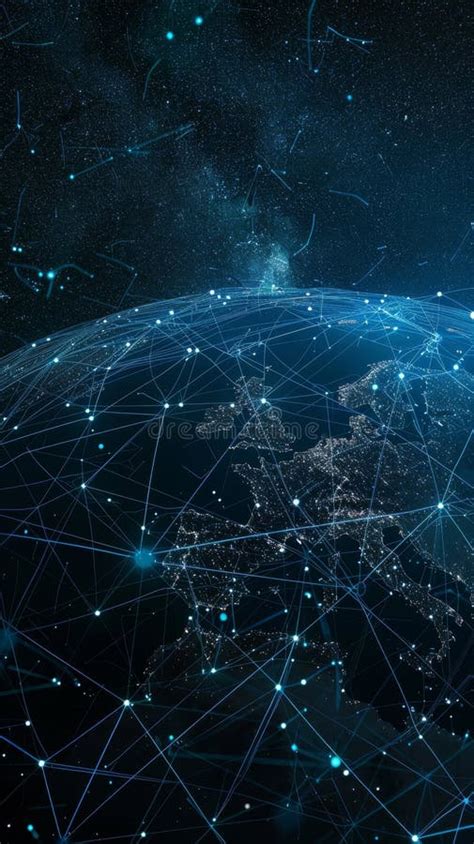 Global Network Connections Visualized From Space With Digital Data Points Stock Illustration