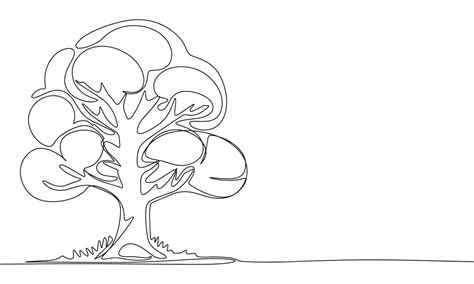 Continuous Line Drawing Of Big Tree Vector Illustration As Line Art Outline Wallpaper For