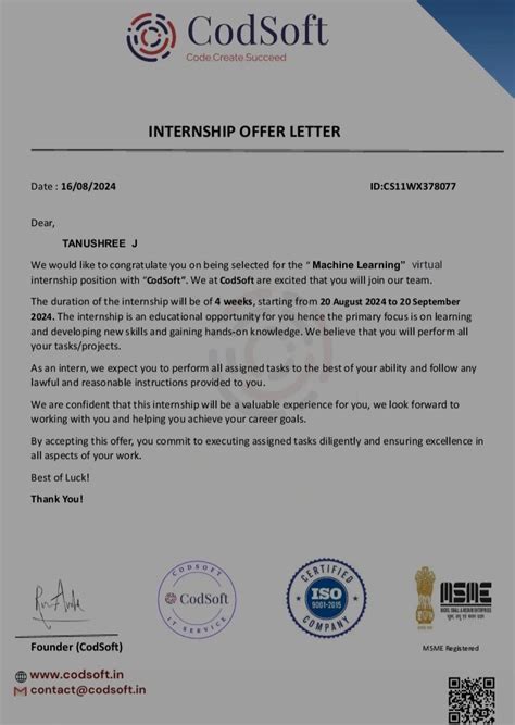 Tanushree J On Linkedin Internship Machinelearning Ai Career Learning Thankyou