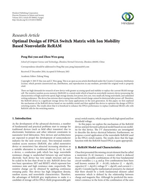 Pdf Optimal Design Of Fpga Switch Matrix With Ion Mobility Based