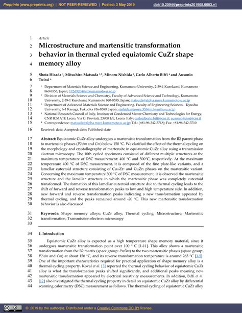 Pdf Microstructure And Martensitic Transformation Behavior In Thermal Cycled Equiatomic Cuzr