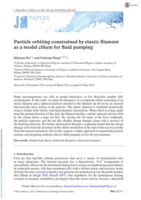 Pdf Particle Orbiting Constrained By Elastic Filament As A Model Cilium For Fluid Pumping