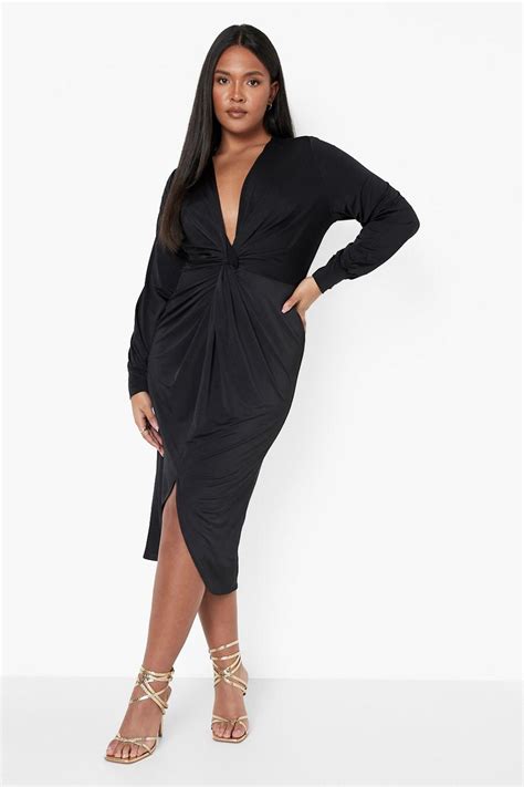 Plus Twist Front Plunge Midi Dress Boohoo
