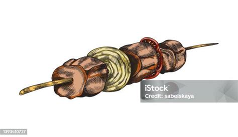 침에 구운 고기 조각 손으로 그린 컬러 벡터 일러스트 레이 션 고기에 대한 스톡 벡터 아트 및 기타 이미지 고기 구이 굽기 Istock