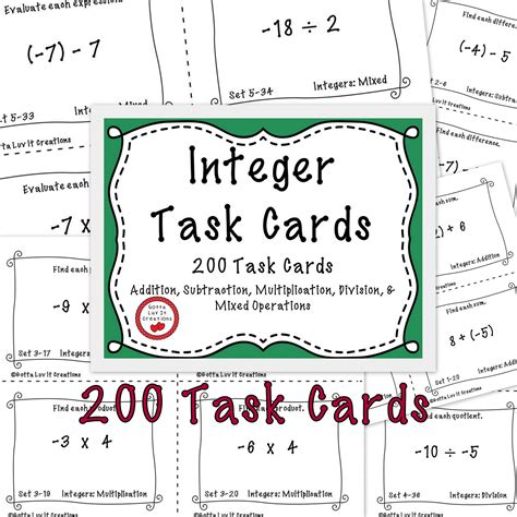 Integer Operations Adding Subtracting Multiplying Dividing Integers Task Cards Teaching
