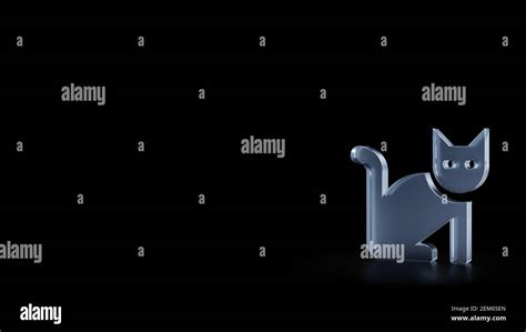 3d Rendering Of Frosted Glass Symbol Of Cat Isolated On Black Background With Blurry Reflections