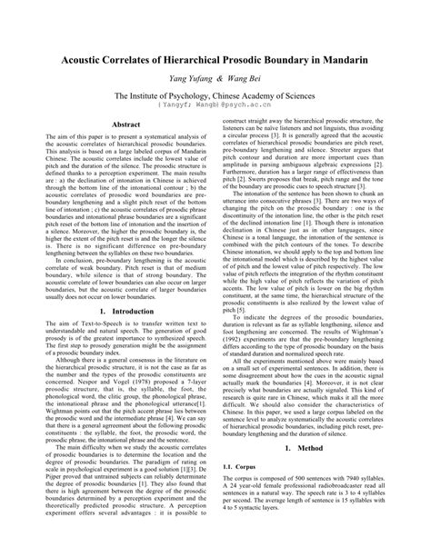 Pdf Acoustic Correlates Of Hierarchical Prosodic Boundary In Mandarin