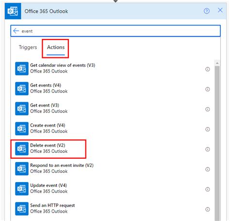 Delete Event Action In Office 365 Outlook Connectorpower Automate