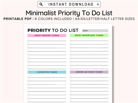 Priority To Do List Priority Task List Priority Matrix Etsy In 2023 To Do Lists Printable