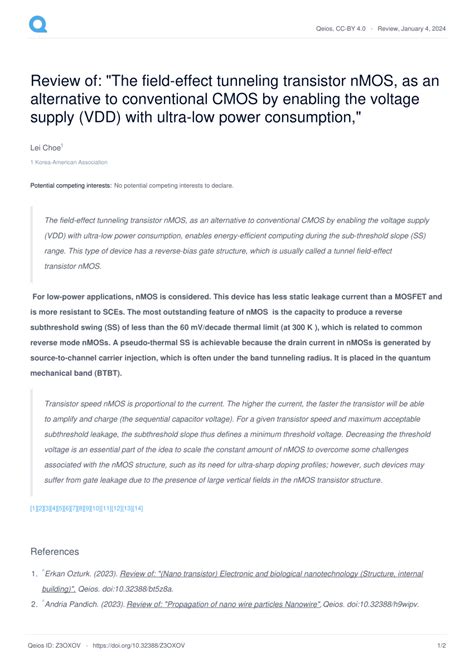 Pdf Review Of The Field Effect Tunneling Transistor Nmos As An Alternative To Conventional