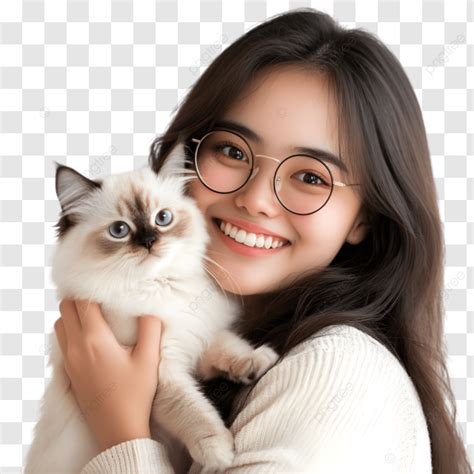 새끼 고양이 카와이 디자인 전문 티셔츠를 입은 귀여운 어린 소녀 흰 바탕 하얀 고양이 웃는 소녀 Png 일러스트 및 이미지