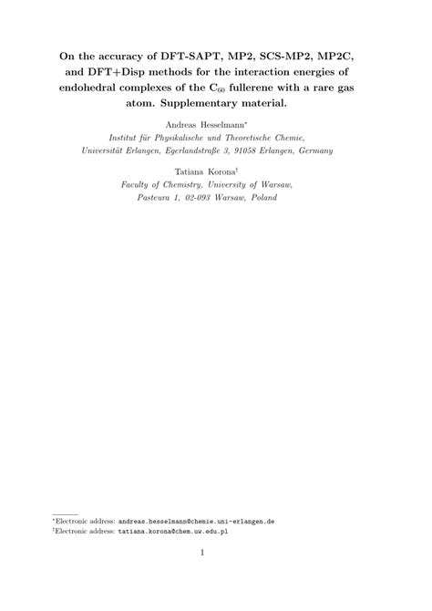 Pdf On The Accuracy Of Dft Sapt Mp2 Scs Mp2 Mp2c And Dftdisp Methods For The Interaction