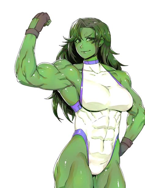 Rule 34 1girls Abs Visible Through Clothing Absurd Res Biceps Breasts Flexing Green Eyes Green