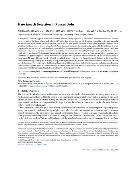 Pdf Hate Speech Detection In Roman Urdu