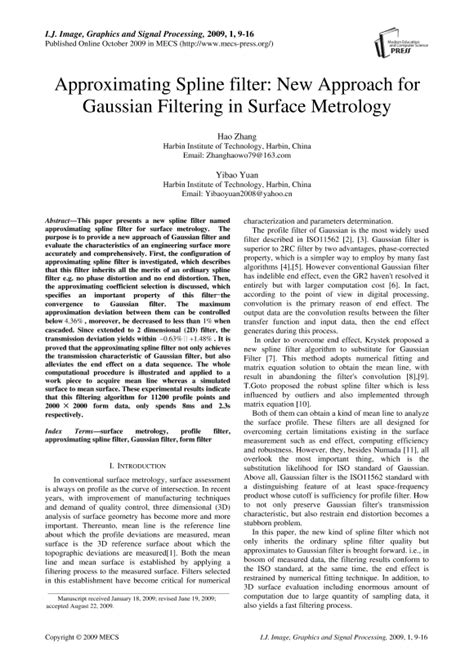 Approximating Spline Filter New Approach For Gaussian Filtering In Surface Metrology Ijigsp