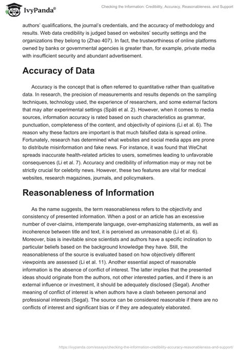 Checking The Information Credibility Accuracy Reasonableness And Support 1112 Words