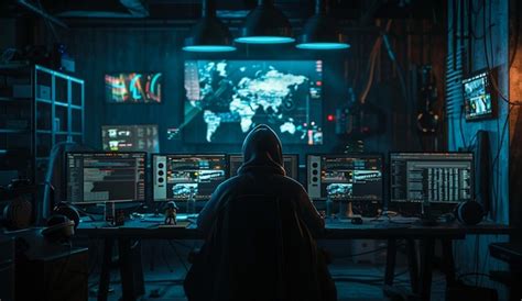 anonymous hacker in hoodie using laptop surrounded by digital code
