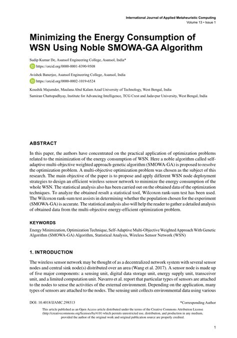 PDF Minimizing The Energy Consumption Of WSN Using Noble SMOWA GA