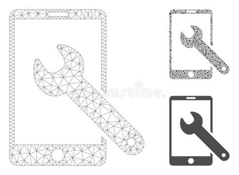 Smartphone Setup Wrench Vector Mesh Carcass Model And Triangle Mosaic Icon Stock Vector