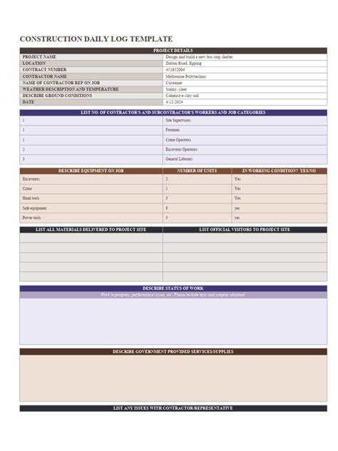 Ic Construction Daily Log Template Updated 8866 Pdf