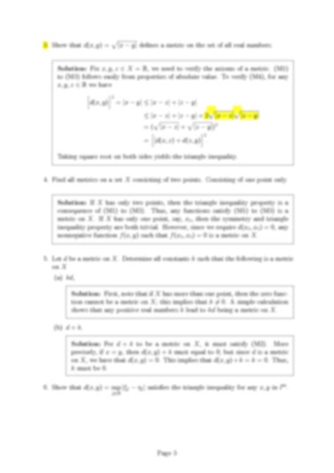 SOLUTION Chapter Metric Spaces Studypool