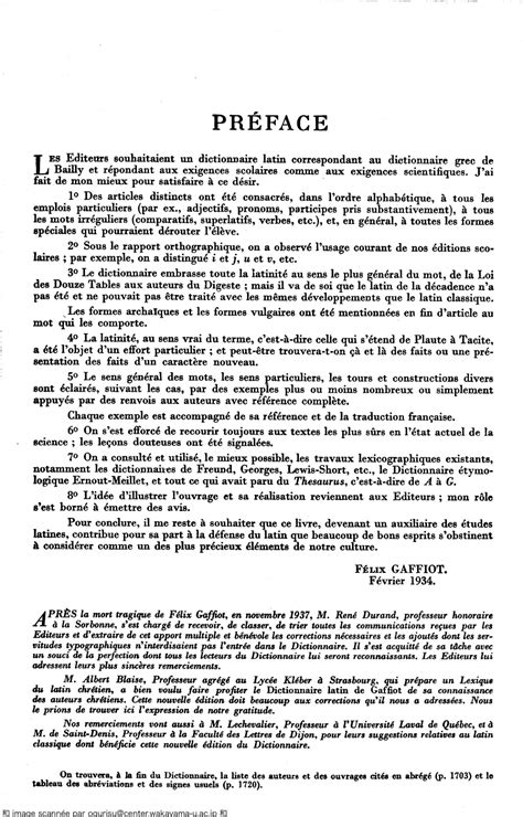 Préface Dictionnaire Gaffiot latin français