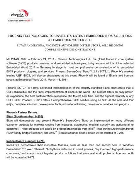 Phoenix Unveils Its Latest Embedded Bios Solutions At