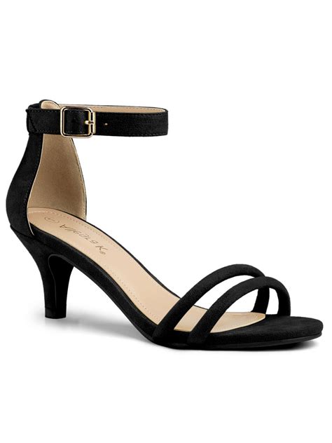 Unique Bargains Womens Kitten Heel Ankle Strap Sandals Shoes Black Size 7