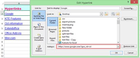 how to extract actual addresses from hyperlinks in excel