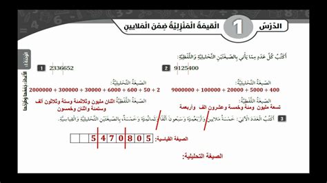 القيمة المنزلية ضمن الملايين كتاب التمارين رياضيات الصف الخامس الفصل