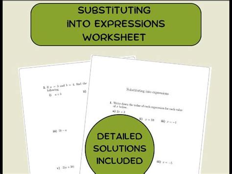 Substituting Into Expressions Worksheet With Solutions Teaching