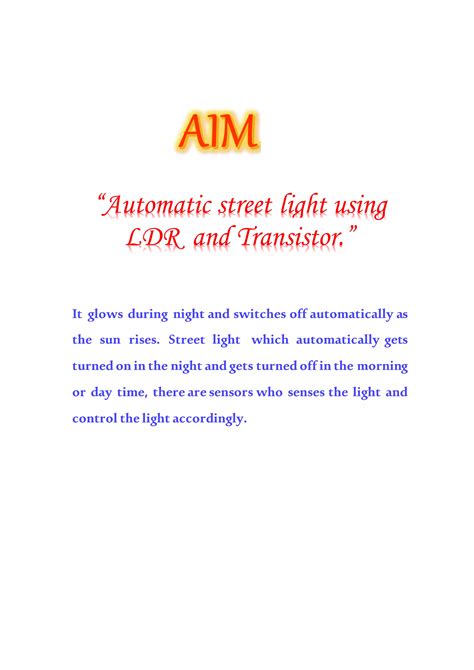Automatic Street Light Using Ldr And Transistor Docx