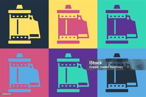 팝 아트 카메라 빈티지 필름 롤 카트리지 아이콘은 컬러 배경에 분리되어 있습니다 35mm 필름 용기 필름 스트립 사진 작가 장비