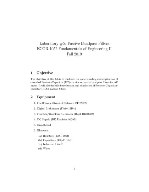 Ecor Lab 5 1052 Lab5 Laboratory 5 Passive Bandpass Filters Ecor 1052 Fundamentals Of