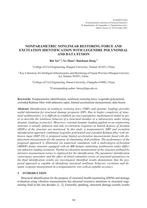 Pdf Nonparametric Nonlinear Restoring Force And Excitation Identification With Legendre