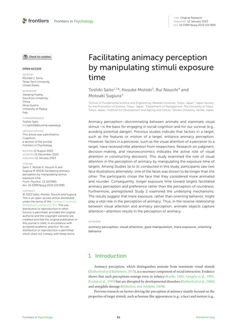 Pdf Facilitating Animacy Perception By Manipulating Stimuli Exposure Time